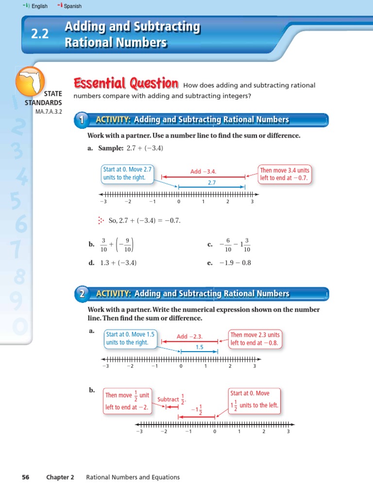 Adding and Subtracting Rational Numbers 2.2: Activity | PDF ...