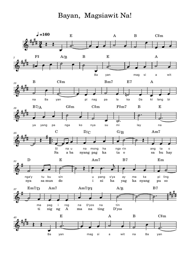 Bayan Magsiawit Na Music Sheet | PDF