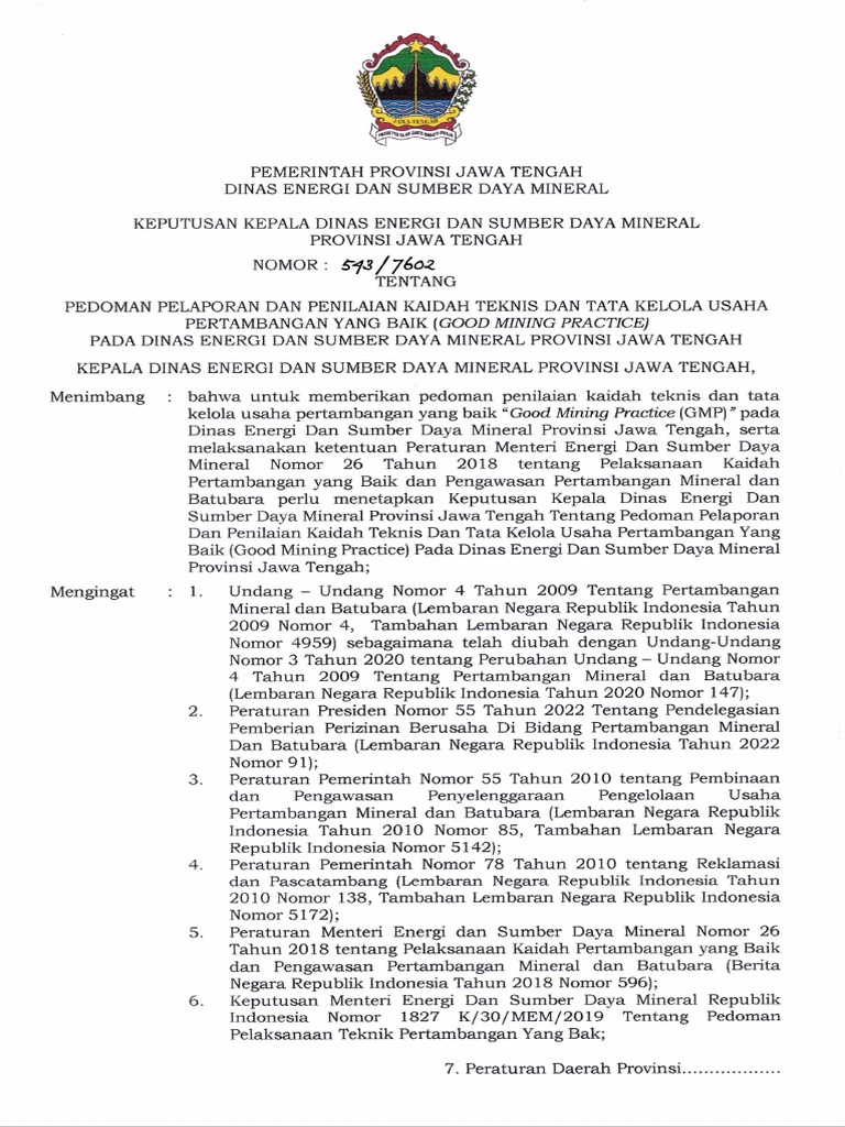 SK Pedoman Dan Penilaian Kaidah Teknis Dan Tata Kelola Usaha Pertambangan Yang Baik (Good Mining ...