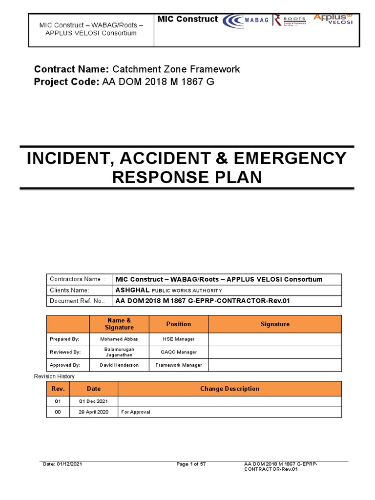 Incident Accident Emergency Response Plan Rev. 01 | PDF | Emergency ...