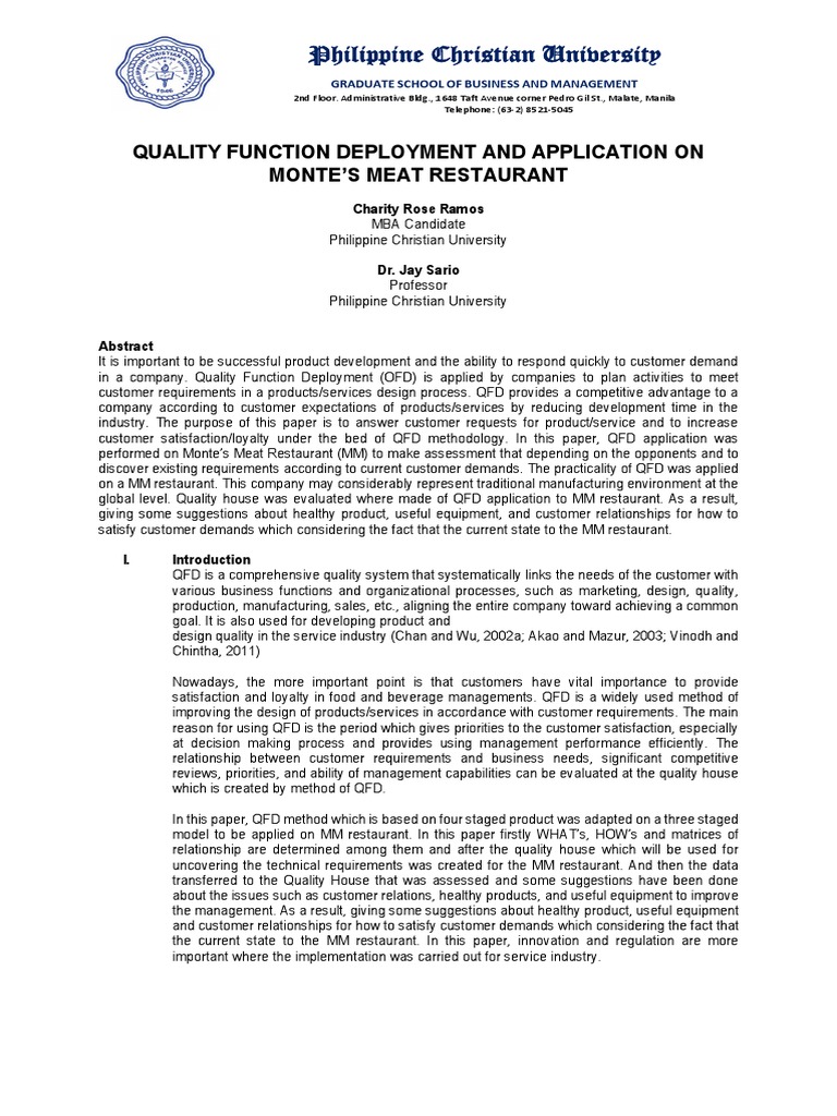 Ramos, Charity Rose Case Study (QFD) | PDF | Customer | Conceptual Model