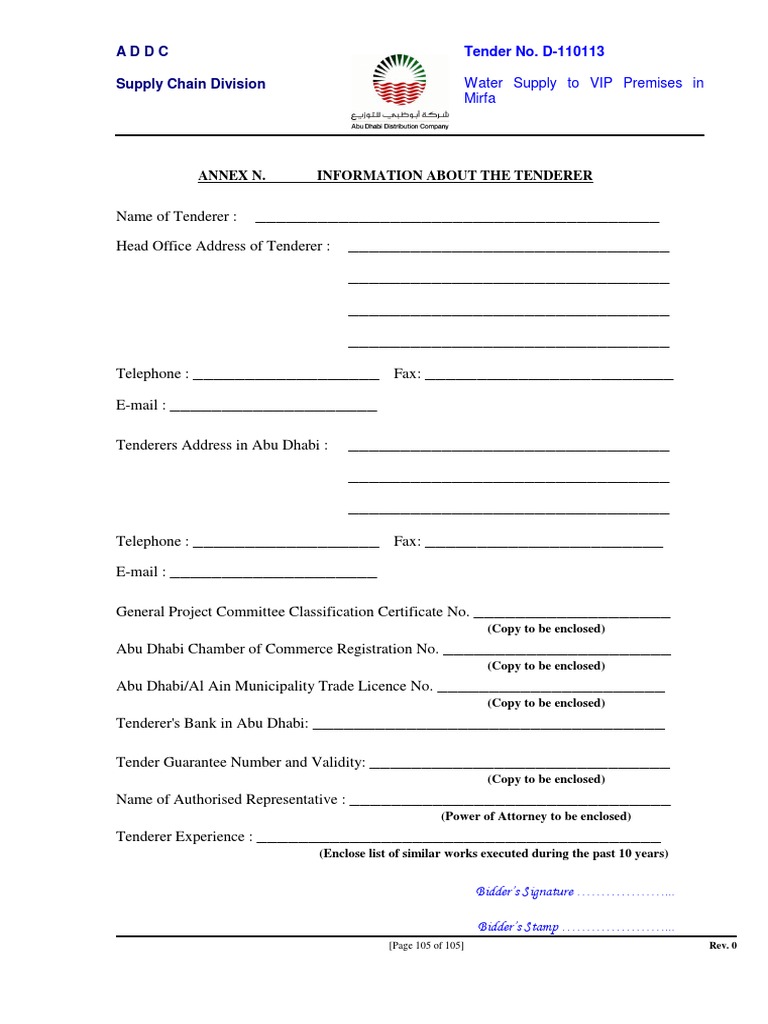 Information About The Tenderer | PDF | Business | Law