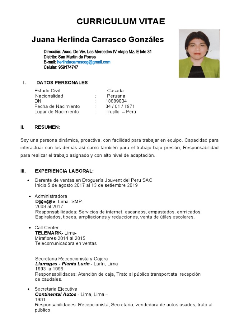 Copia de Curriculum Linda | PDF | Lima | Microsoft