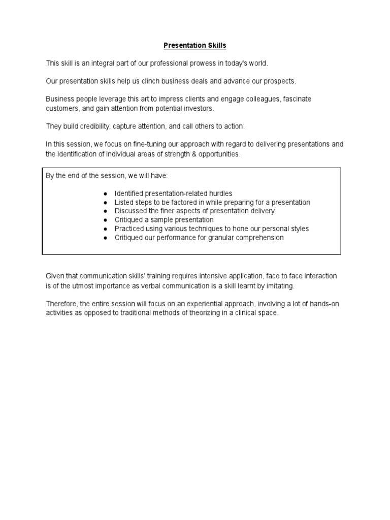 Session - 2 - Presentation Skills (Learner Agenda) | PDF