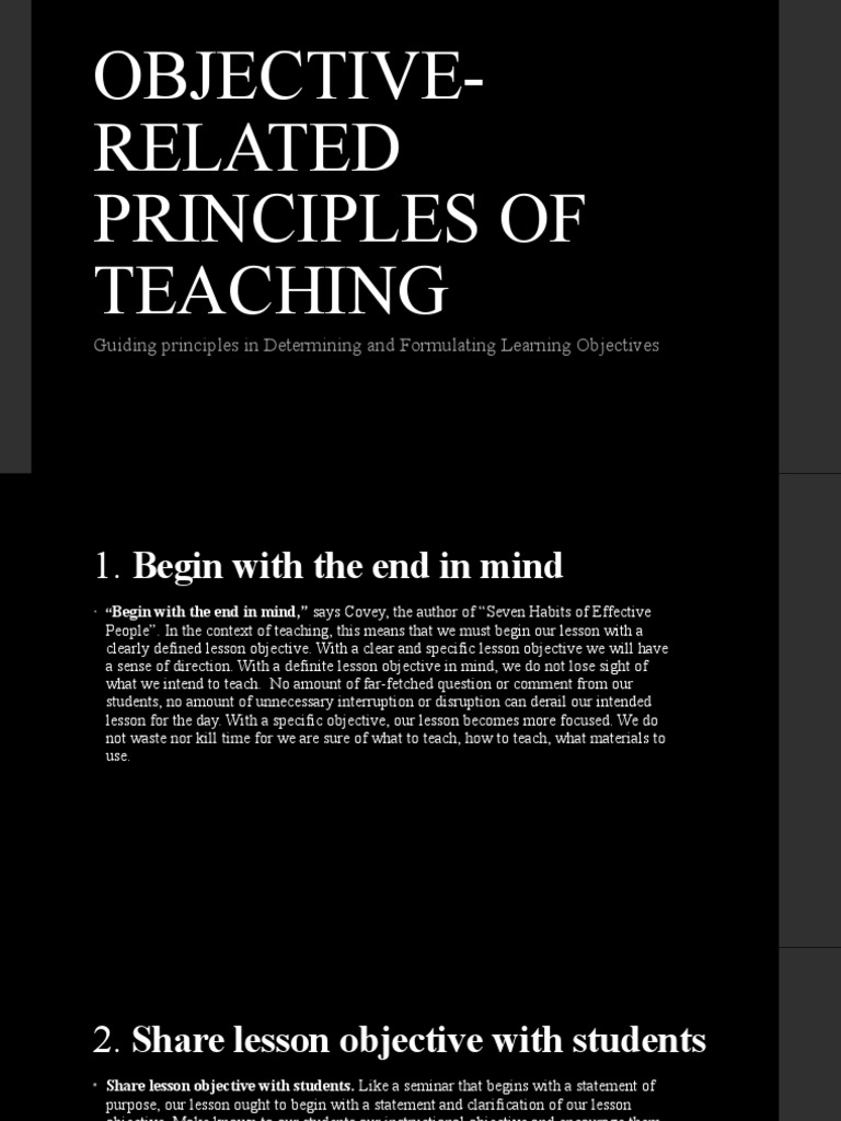 Objective-Related Principles of Teaching | Download Free PDF | Behavior Modification | Learning