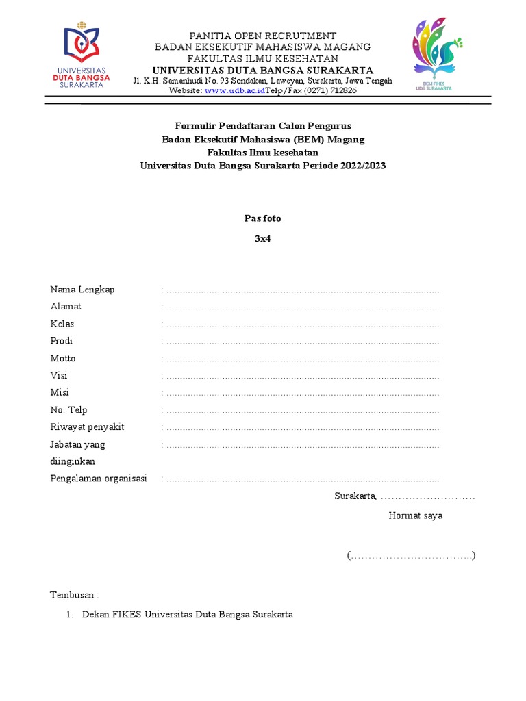 Pendaftaran Magang BEM FIKES UDB 2023 | PDF | Sains & Matematika