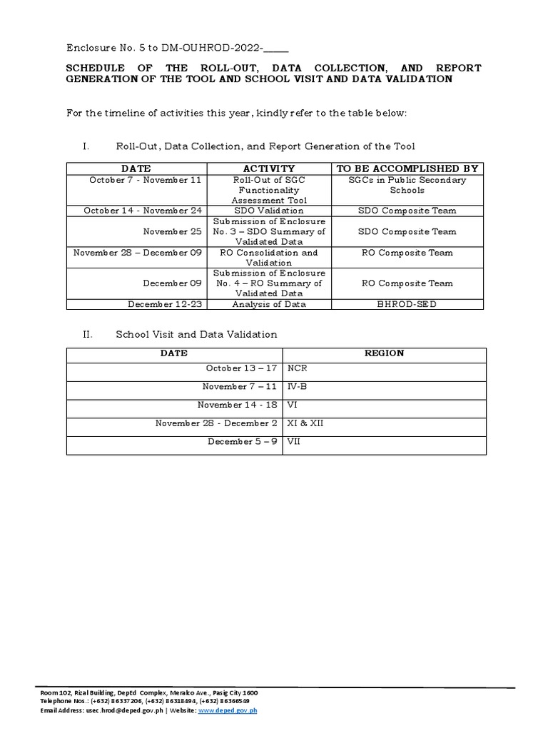 (DM-OUHROD-2022-0090) Enclosure No. 5 - Schedule | PDF
