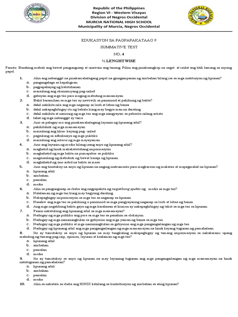 Esp 9 Summative 4 | PDF