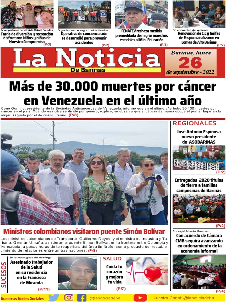 La Noticia Lunes 26 de Septiembre | PDF | Colombia | Venezuela