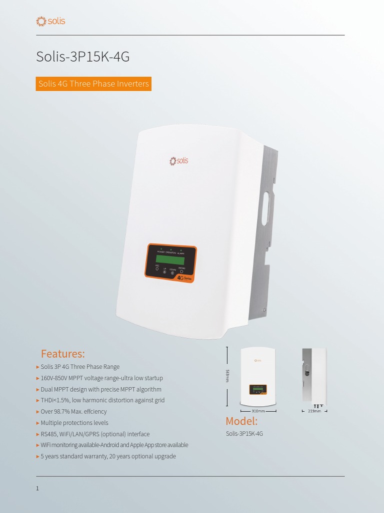 Solis-3P15K-4G: Features | PDF | Power Inverter | Electrical Engineering