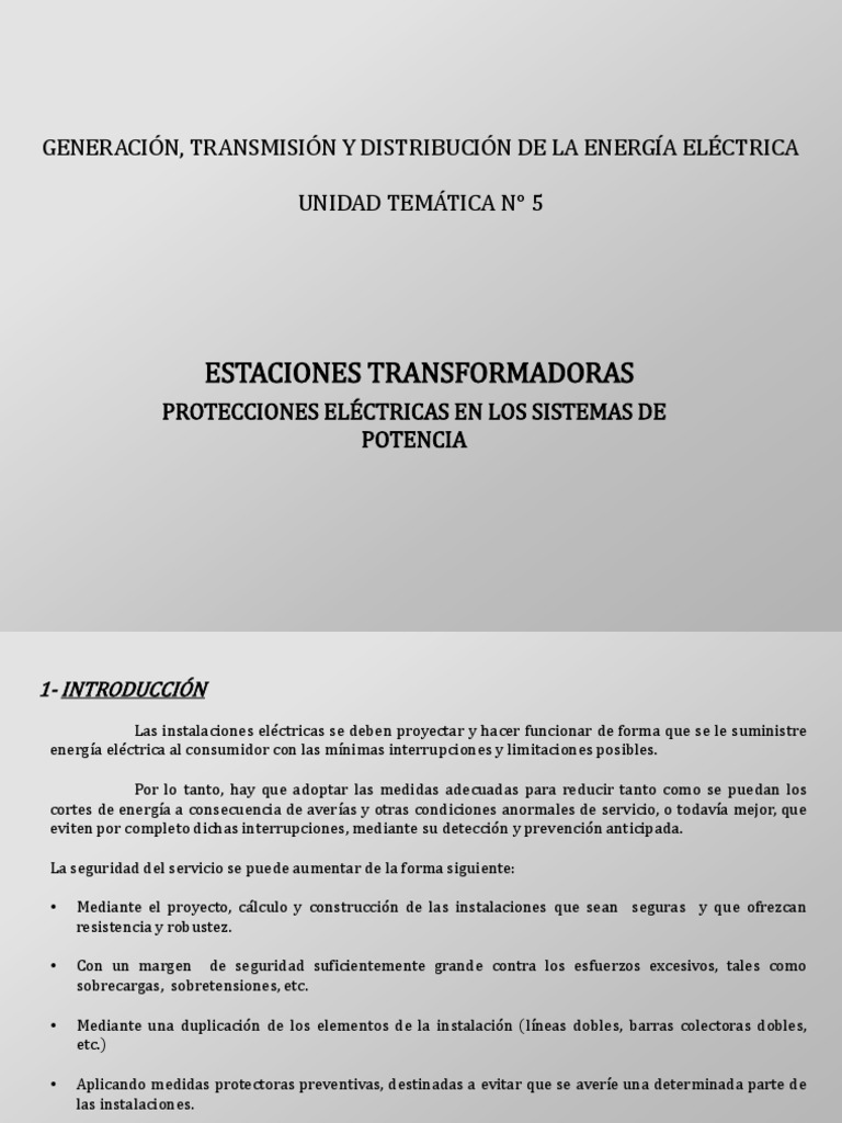01 - Unidad 5 - Prot. Eléctricas Primera Parte | PDF | Transformador | Ingenieria Eléctrica