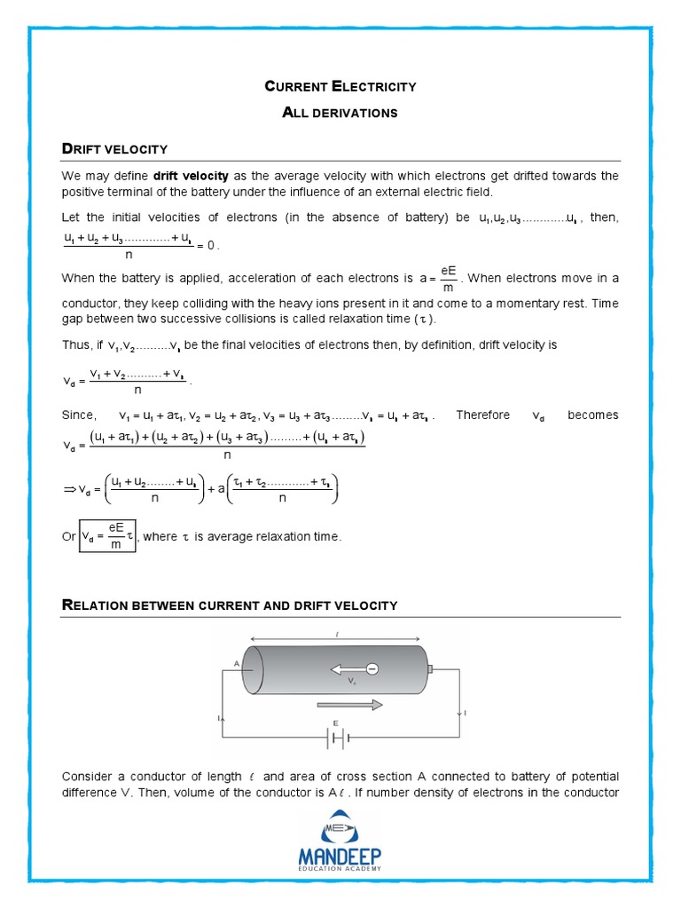 Current Electricity All Derivations | PDF | Physics | Electricity