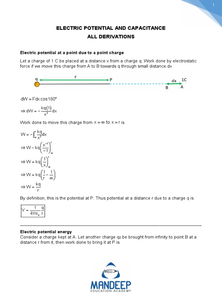 Electric Potential and Capacitance All Derivations | PDF | Capacitor ...