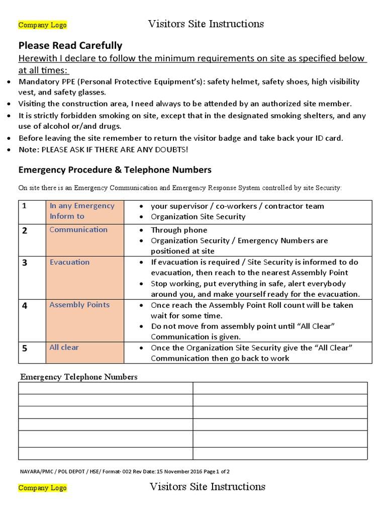 Site Visitor Health and Safety Induction Instructions | PDF | Safety