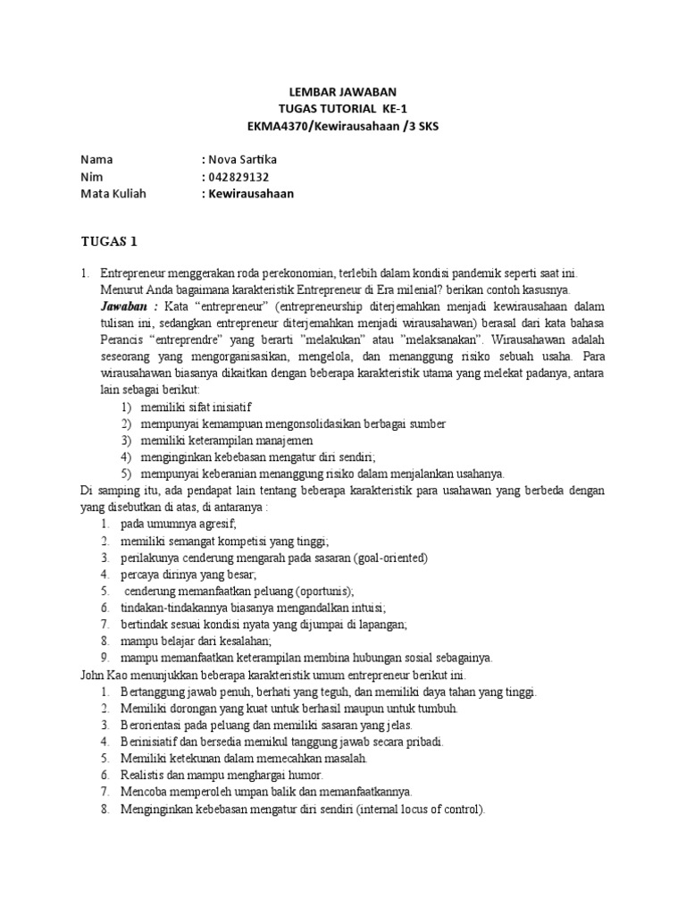 TUGAS 1 Kewirausahaan | PDF