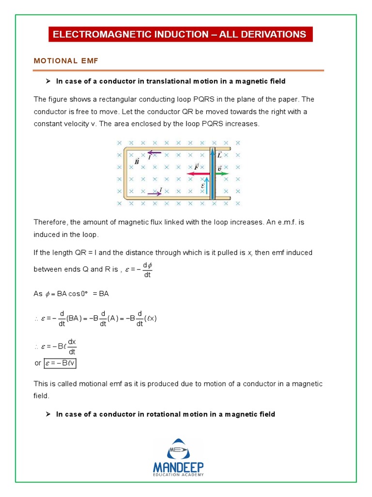 Electromagnetic Induction All Derivations | PDF | Inductor ...