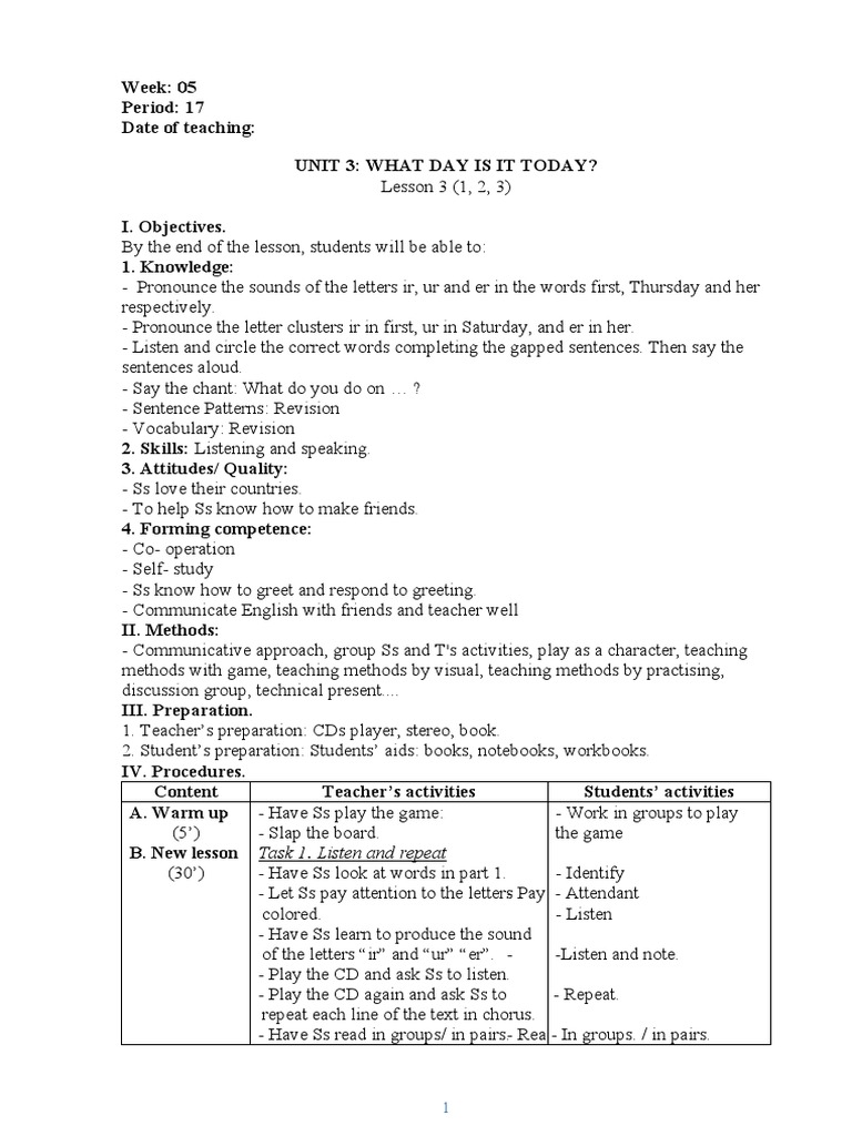 Lesson Plan: Days and Dates in English | PDF | Teaching Method | Teachers