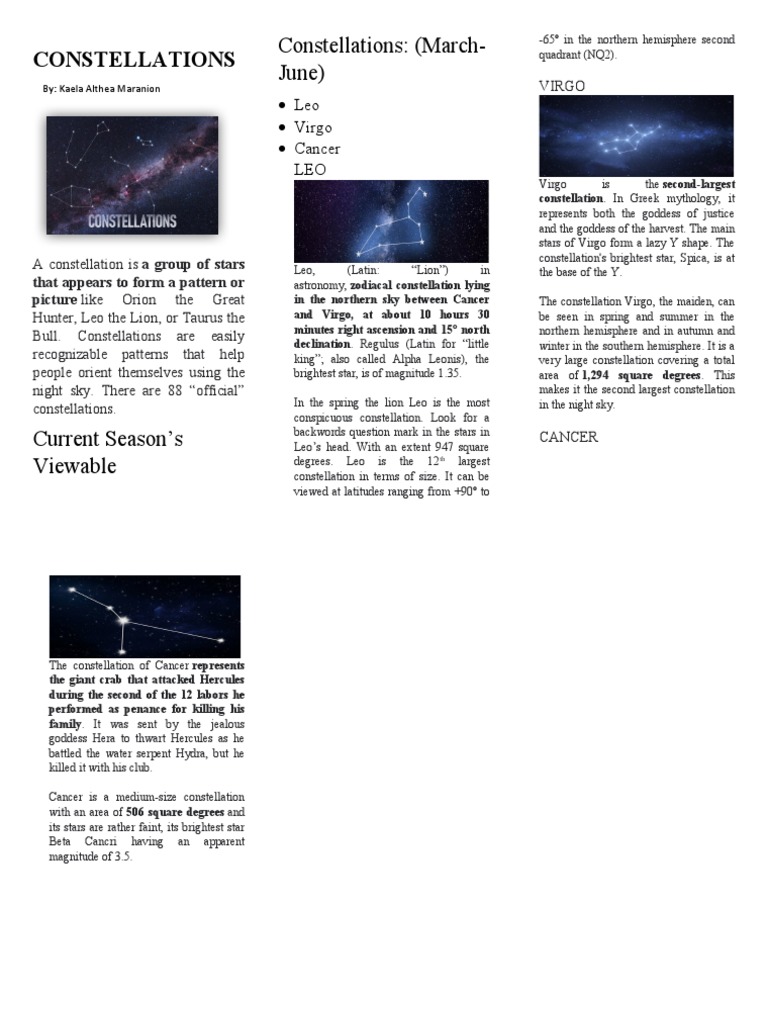 Spring Constellations Overview | PDF | Constellation | Astronomy