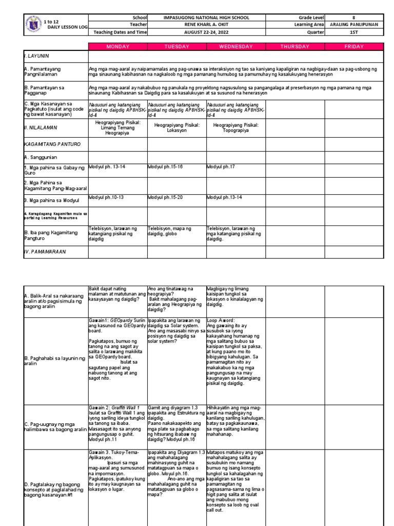 DLL AP8 Q1 Week1 | PDF