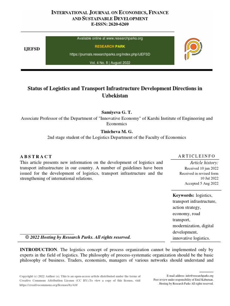 Status of Logistics and Transport Infrastructure Development Directions ...