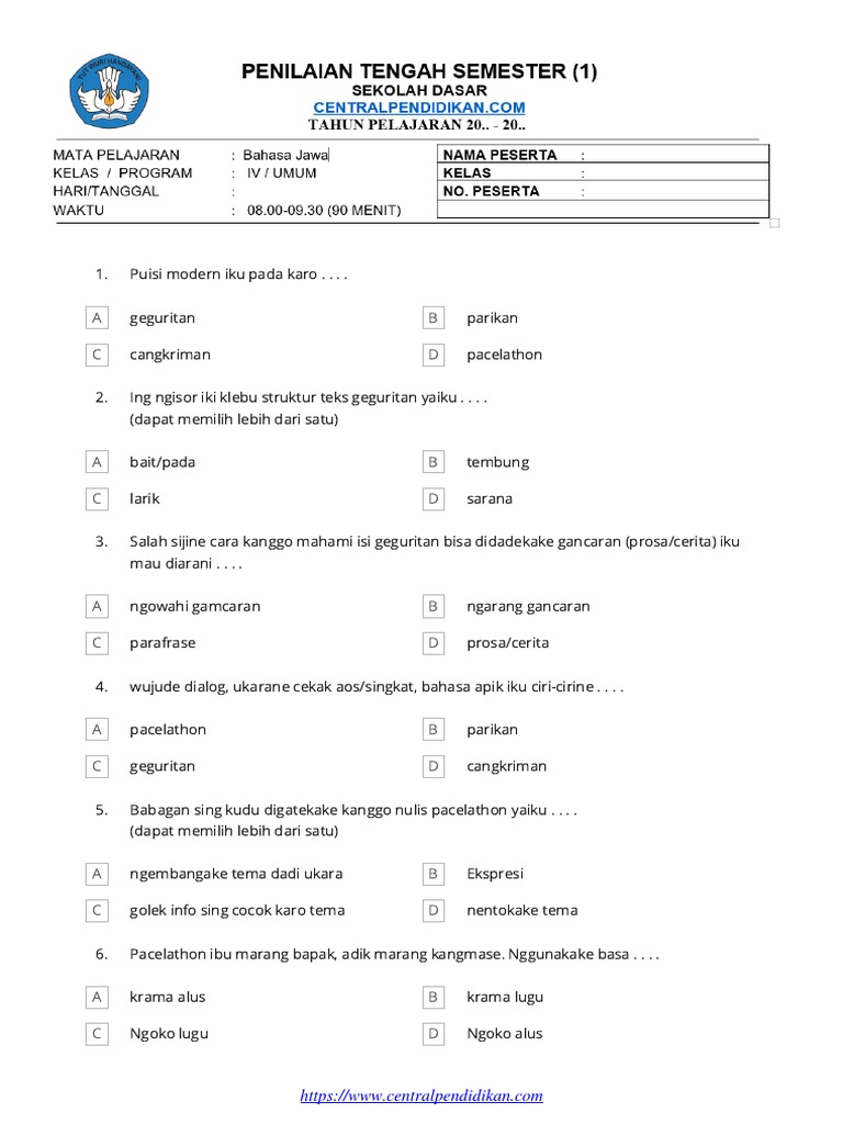 Bahasa Jawa Kelas 4 SEM 1 #2 | PDF