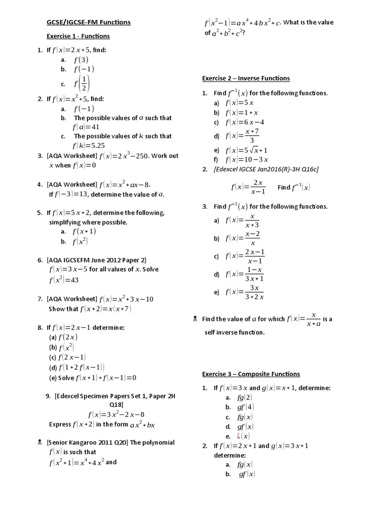 GCSEAndIGCSEFM Functions | PDF | Function (Mathematics) | Monotonic Function
