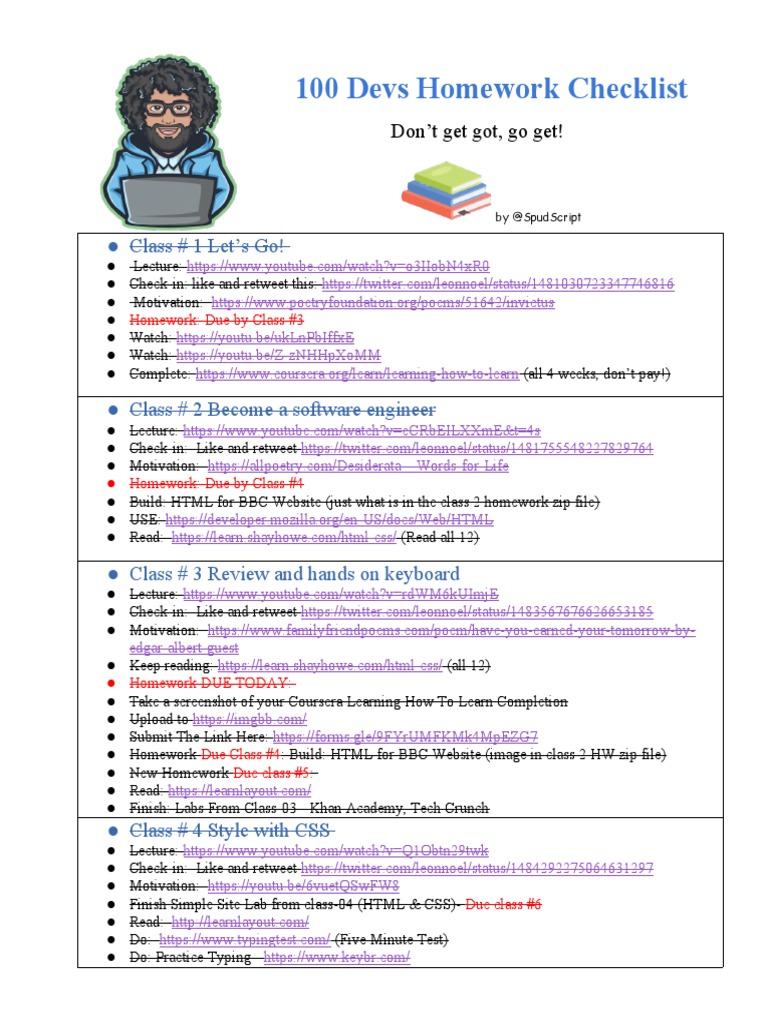 100 Devs Student Checklist | PDF