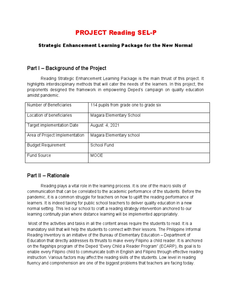 Project Reading Sel p1 | PDF | Educational Assessment | Reading ...