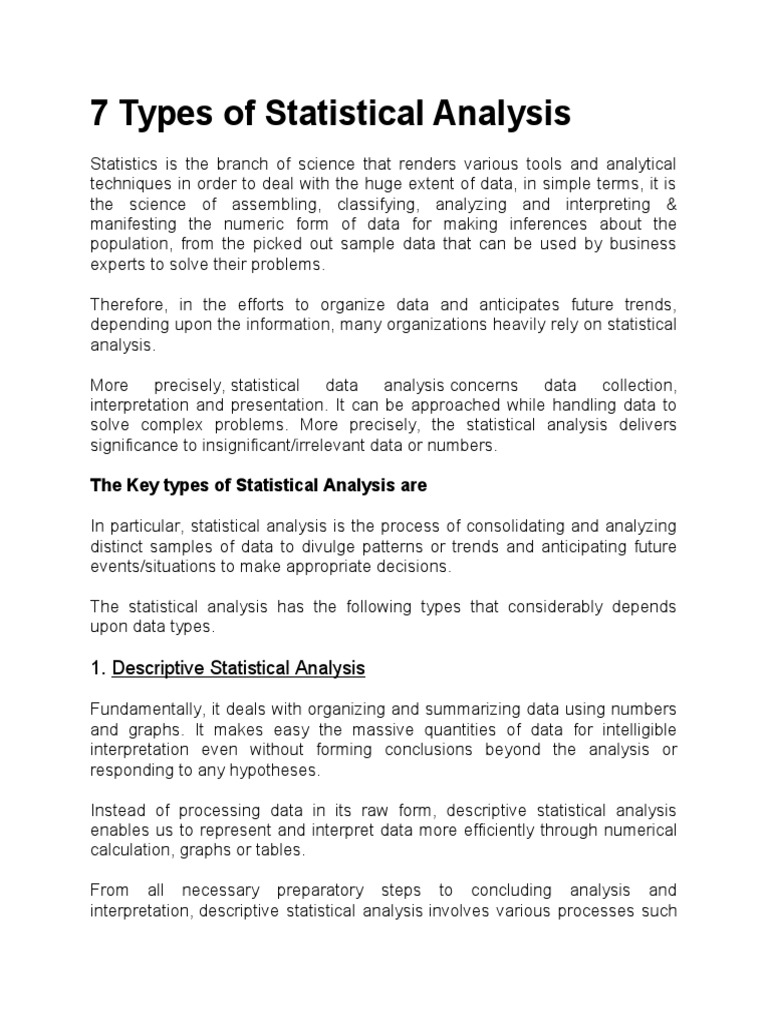 7 Types Of Statistical Analysis Pdf Data Analysis Statistics