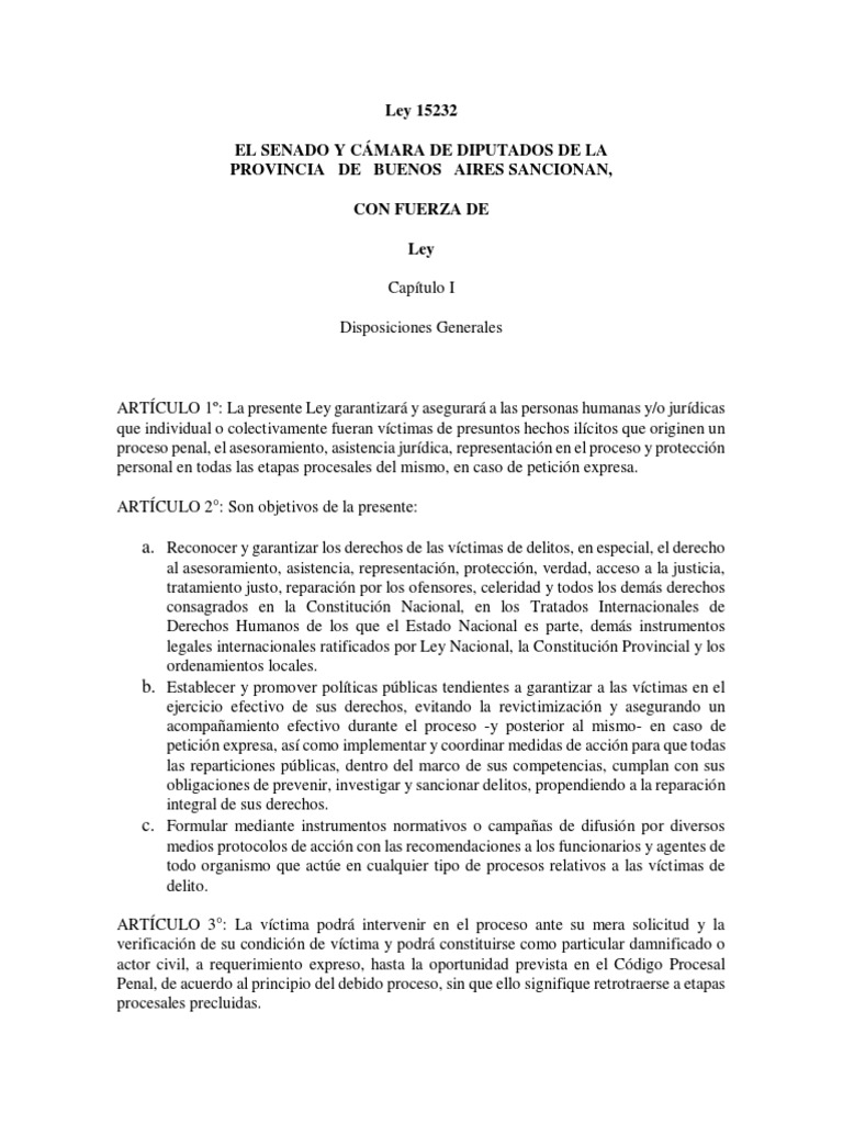 Ley-15232 de Víctimas Pcia. de Bs. As. | PDF | Victimologia ...