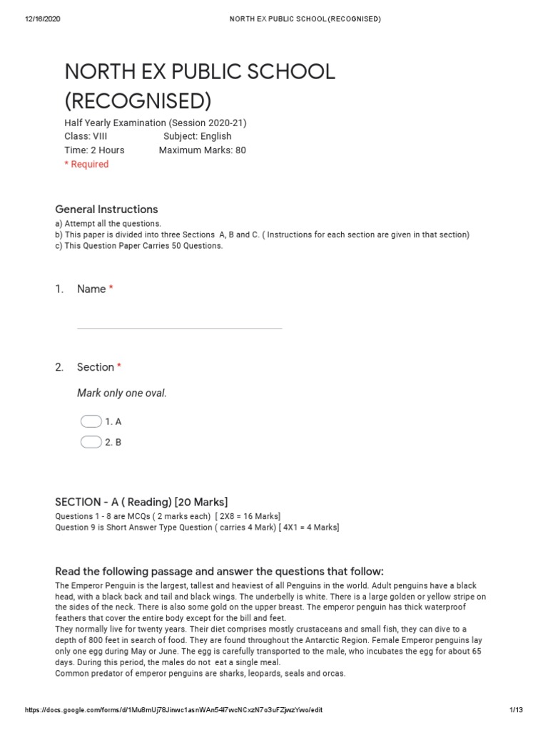 English Half Yearly Question Papers Class 8 | PDF | Penguin | Perfect ...