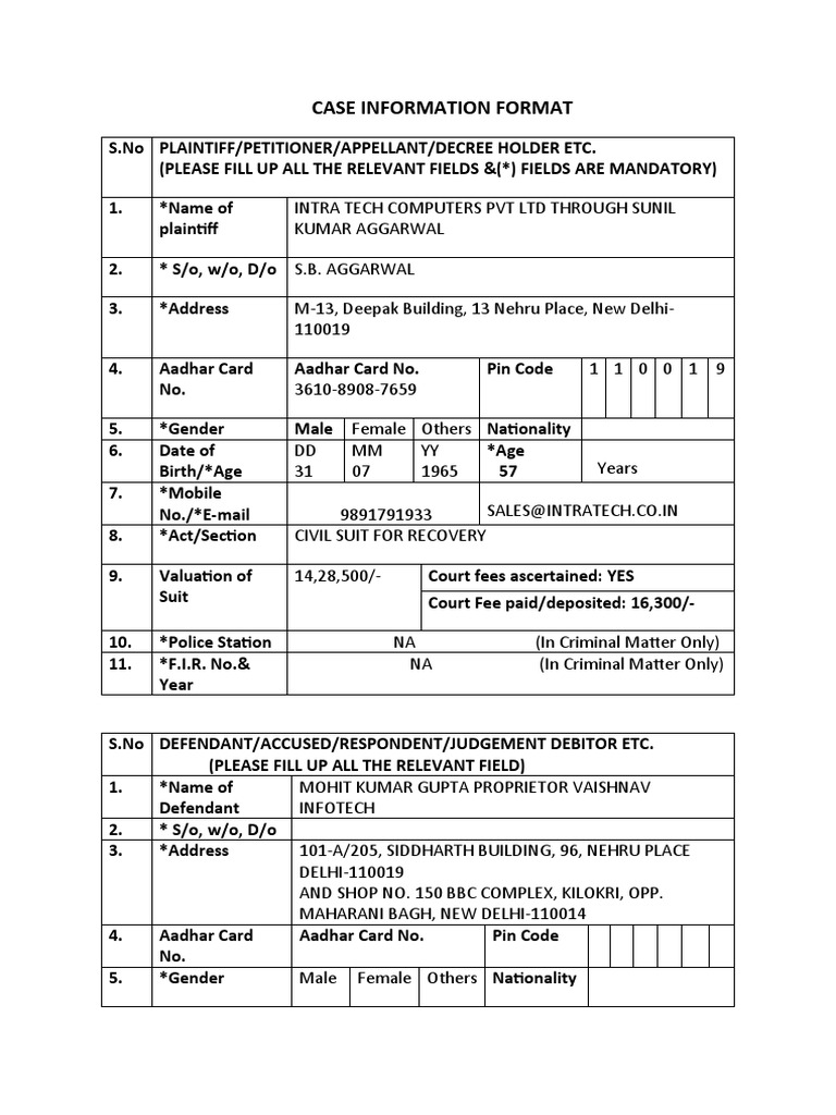 Case Information Format | PDF | Public Sphere | Judiciaries