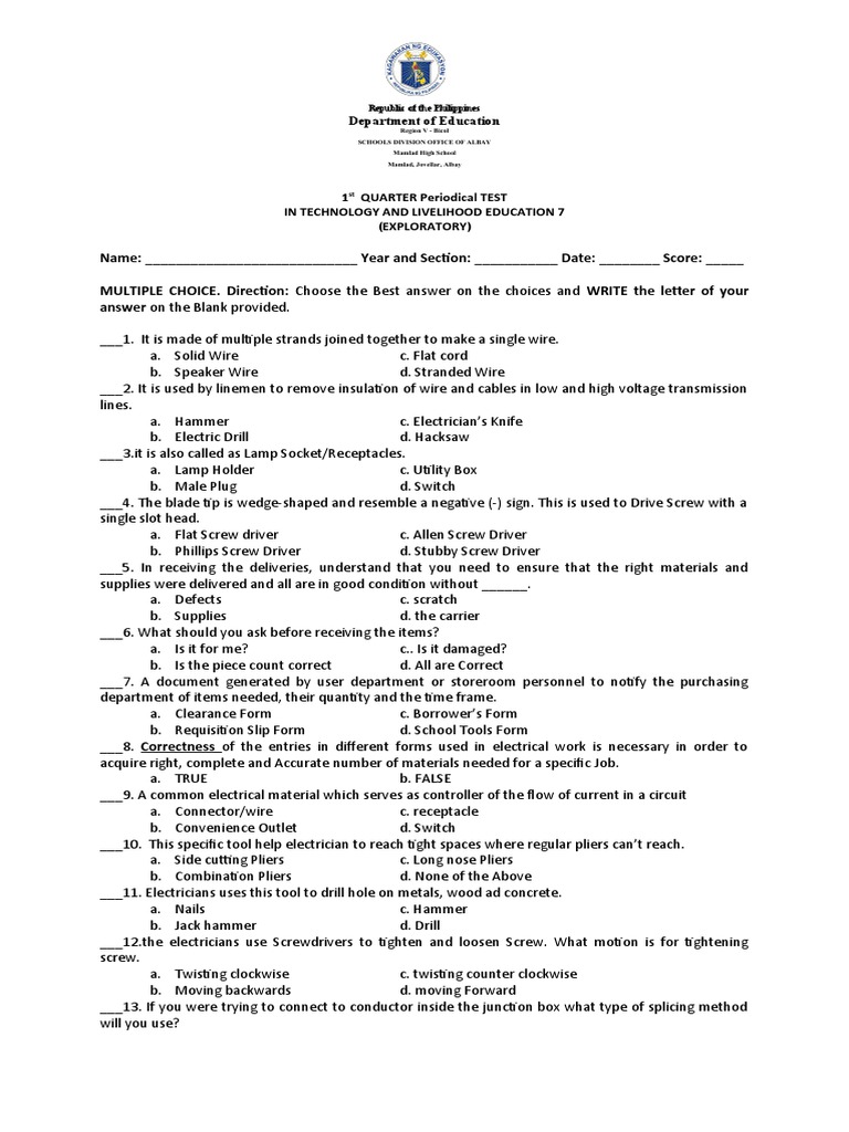 sUMMATIVE tEST Tle 7 2ND QUARTER | PDF | Electrical Connector | Equipment