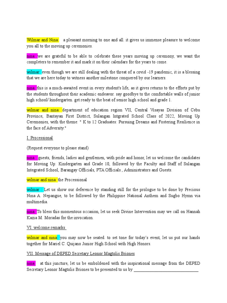 Script Fro Moving Up | PDF