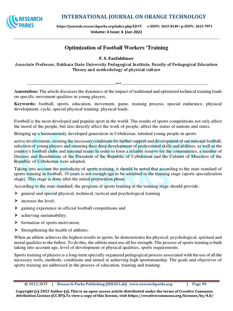 Optimization of Football Workers 'Training | PDF | Career & Growth