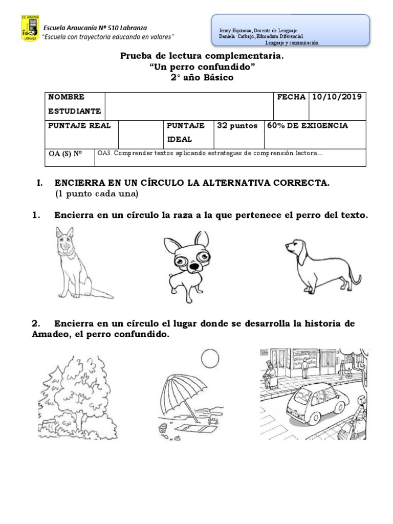 Prueba de lectura: Un perro confundido | PDF
