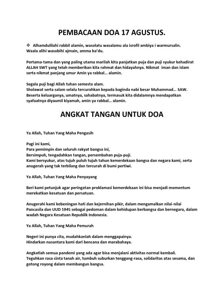 Pembacaan Doa 17 Agustus | PDF