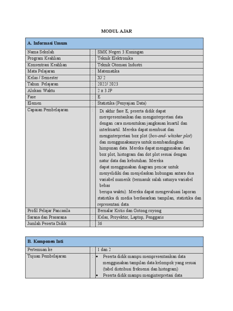 Modul Ajar Statistika (Penyajian Data) | PDF | Seni | Komputer