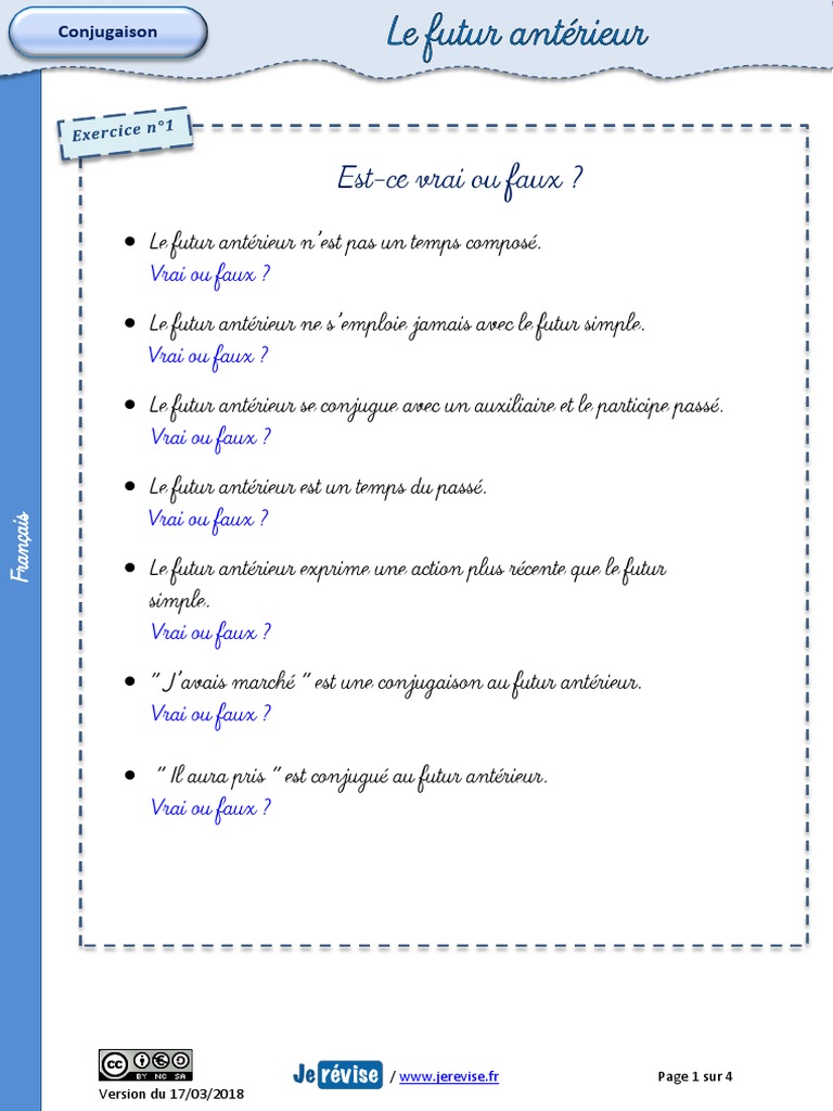 Exercices Futur Anterieur | Download Free PDF | Conjugaison | Linguistique