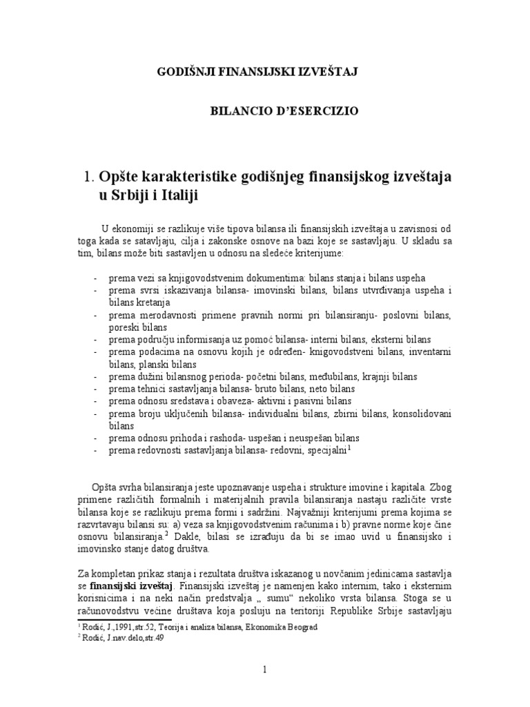 Italijansko Srpski Primeri U Godisnjem Finansijskom Izvestaju | PDF