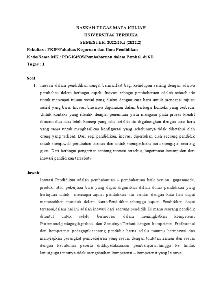 NASKAH TUGAS MATA KULIAH Inovasi Pendidikan | PDF