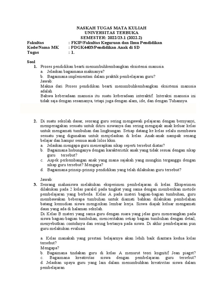 NASKAH TUGAS MATA KULIAH - Pendidikan Anak SD | PDF | Karier & Perkembangan