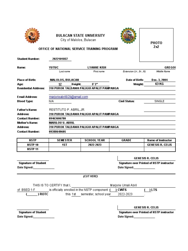 NSTP Registration Form | PDF