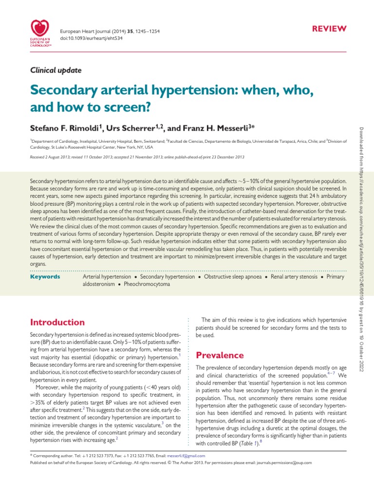 Secondary Arterial Hypertension When, Who, and How To Screen | PDF