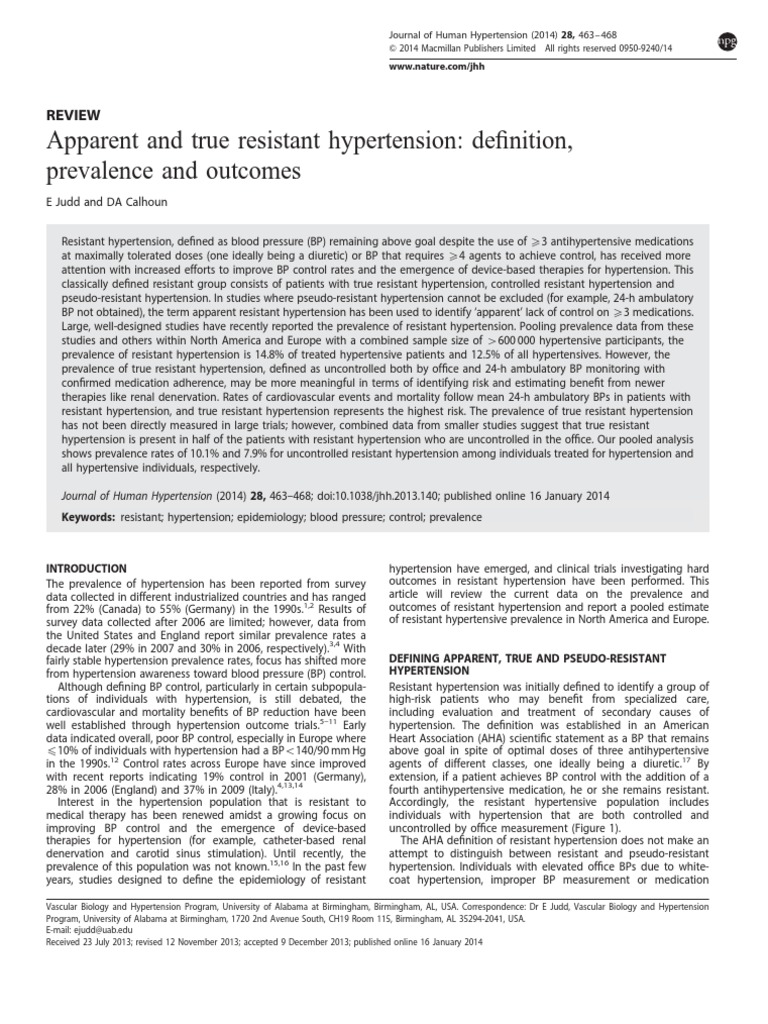 Apparent and True Resistant Hypertension Definition, Prevalence and ...