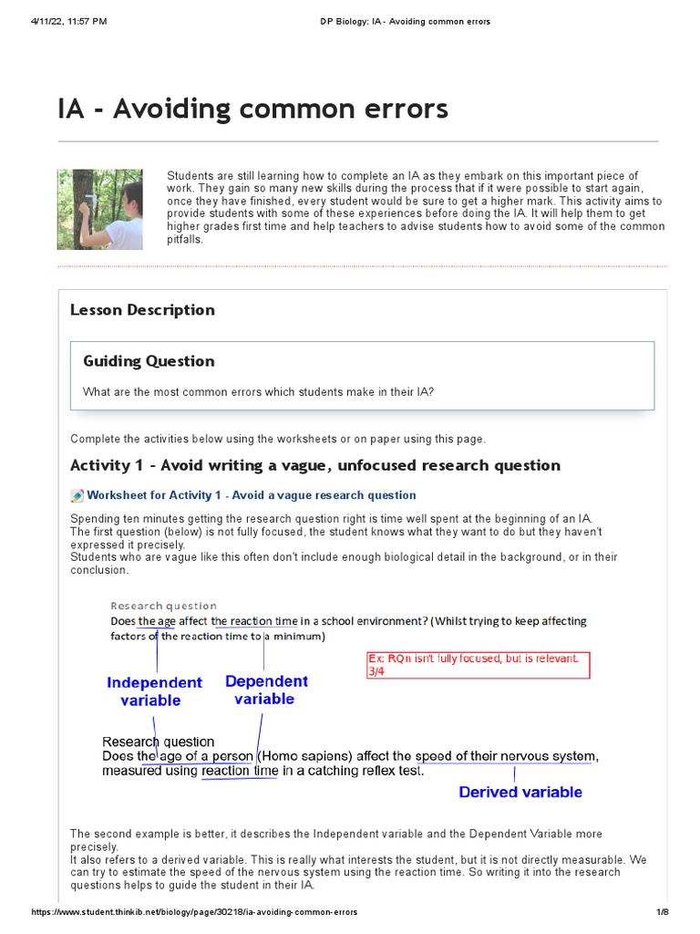 DP Biology - IA - Avoiding Common Errors | PDF | Experiment | Yeast DP Biology - IA - Avoiding Common Errors | PDF | Experiment | Yeast