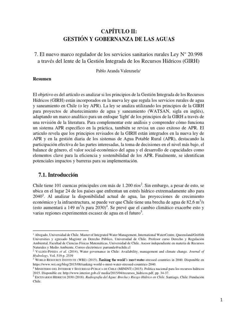 Aranda - GIRH Y LA LEY DE SERVICIOS SANITARIOS RURALES N°20.998 | PDF | Agua | Sustentabilidad
