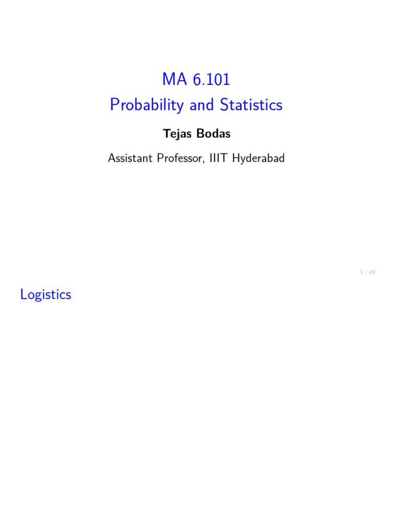 MA 6.101 Probability and Statistics: Assistant Professor, IIIT Hyderabad | PDF | Function ...
