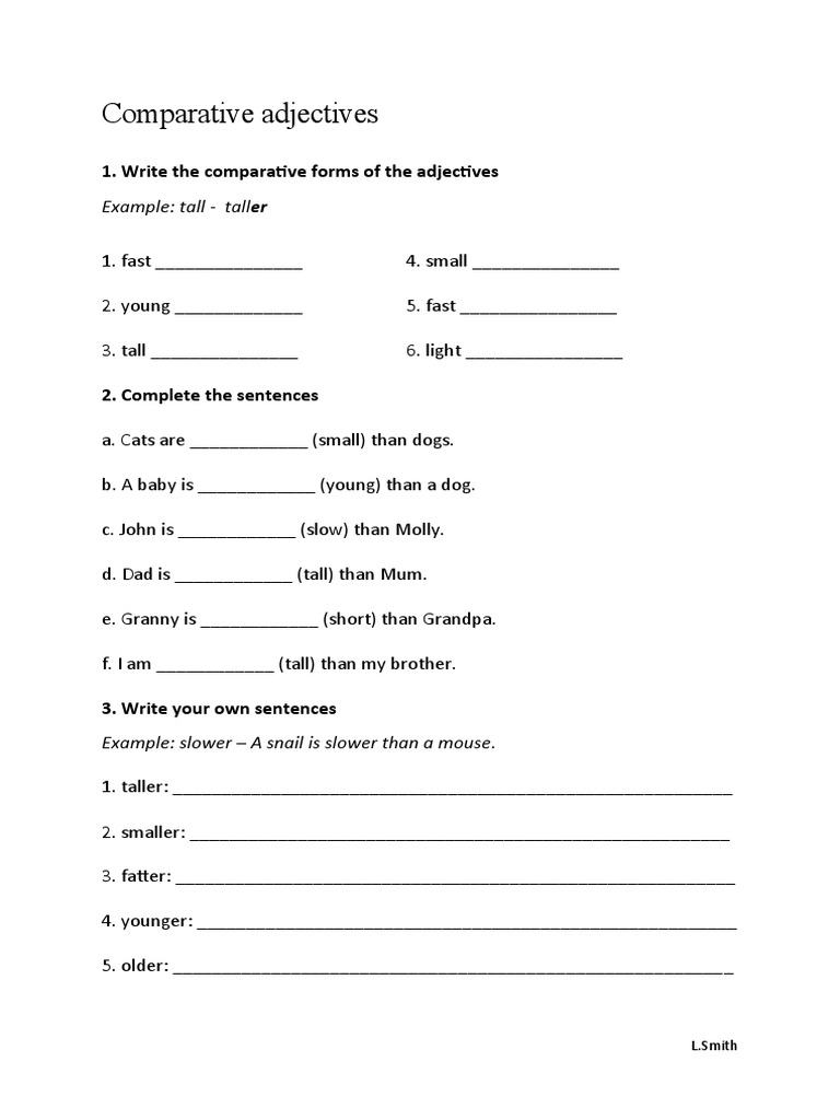 Comparative Adjectives Worksheet Young Learners Grammar Drills Oneonone ...