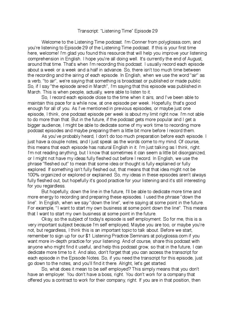 Episode 29 Transcript - Listening Time | PDF | Career & Growth ...